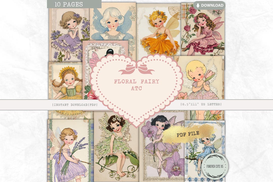 Printable Floral Fairy ATC Collage Sheet & Journaling Kit, Vintage ...