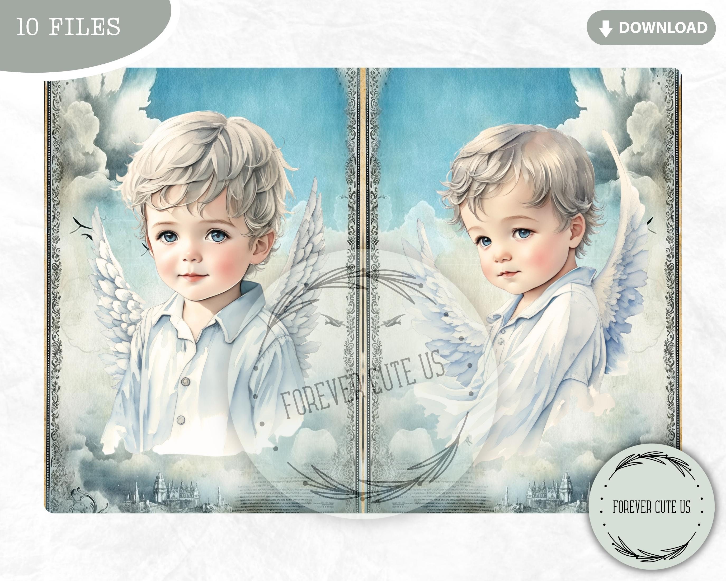 Angelic Blue Cherubs Junk Journal Collage Sheet Boy Cloud - Etsy