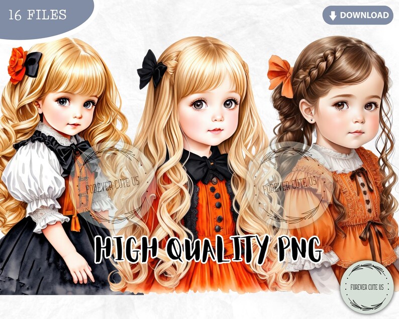 Cute Halloween Girl Clipart Set Fall Autumn Thanksgiving - Etsy