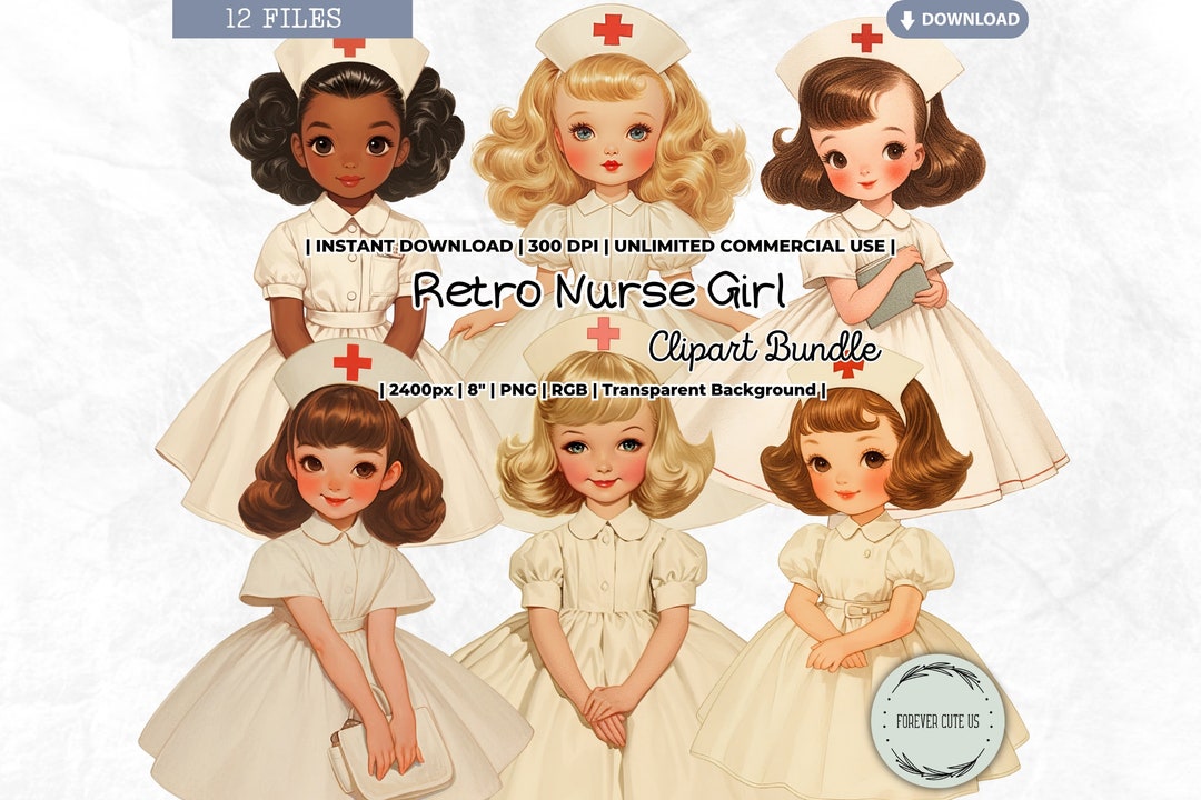 Retro Nurse Girl Clipart, Medical, Healthcare, Hospital, Doctor ...