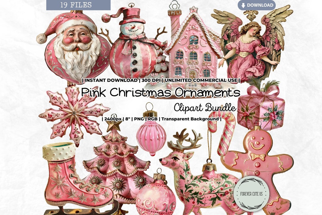 Pink Christmas Ornaments Clipart Bundle, Baubles, Winter, Holidays ...