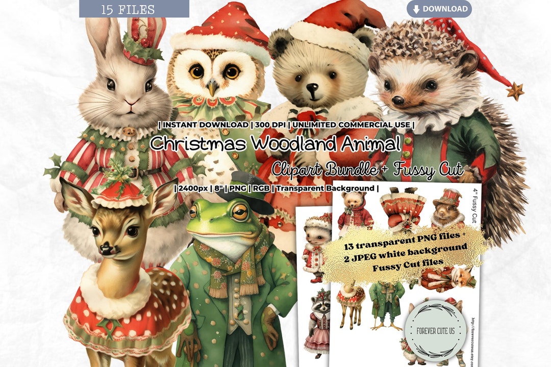 Christmas Woodland Animal Clipart Bundle, Creatures, Winter, Holidays ...