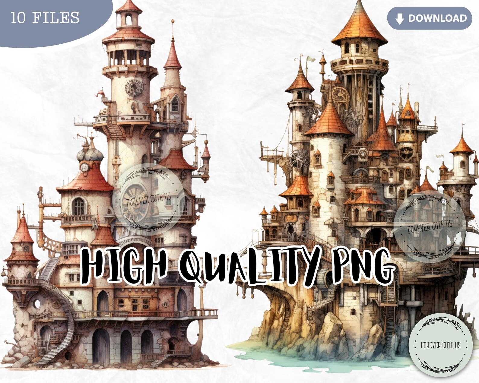 Steampunk Citadel Clipart Set Palace Castle Victorian - Etsy