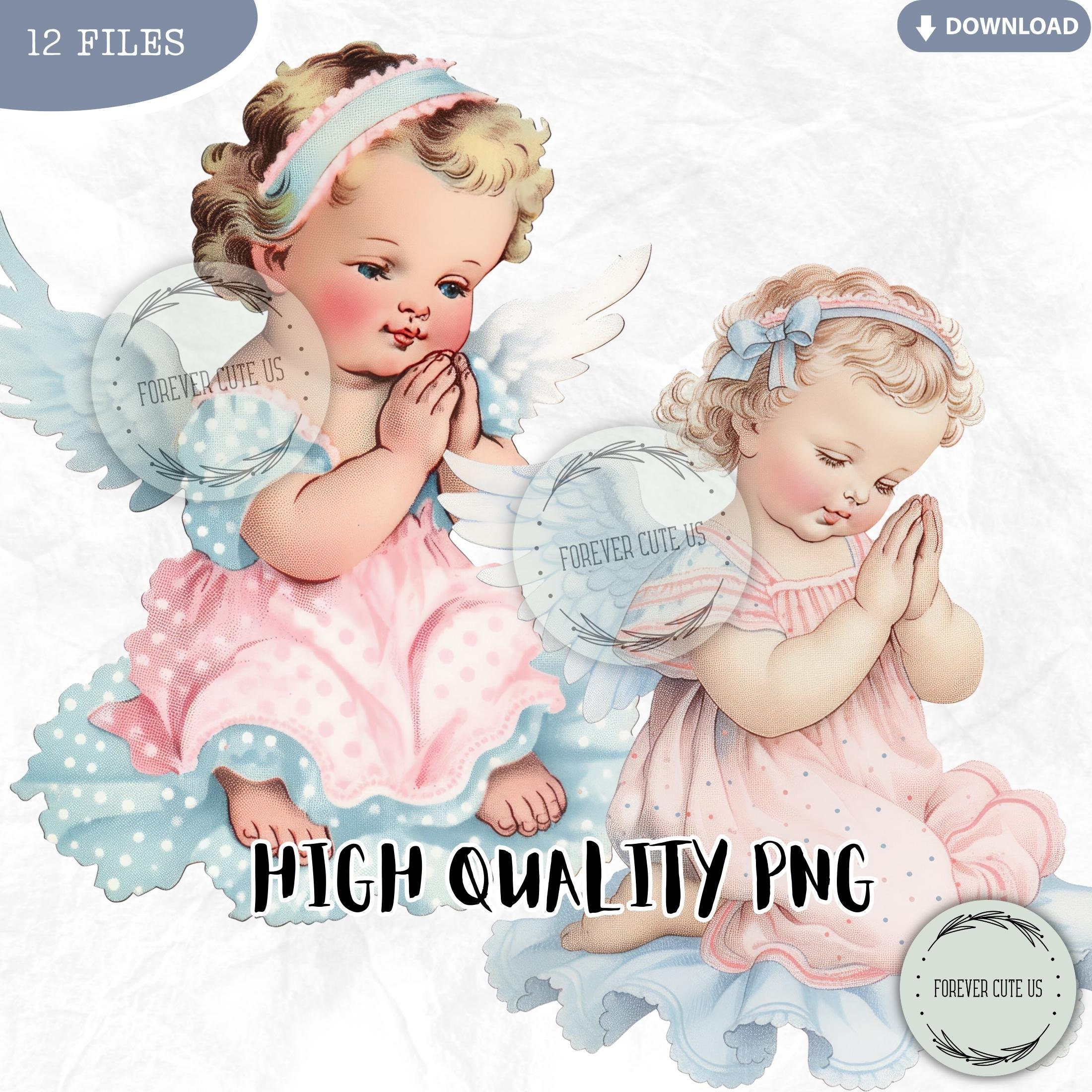 Praying Angel Clipart Bundle Vintage Retro Boy Girl - Etsy