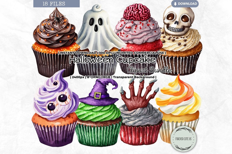 Halloween Cupcake Clipart Set Witch Spooky Spider Bat - Etsy