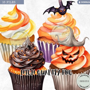 Halloween Cupcake Clipart Set, Witch, Spooky, Spider, Bat, Ghost, Mummy ...