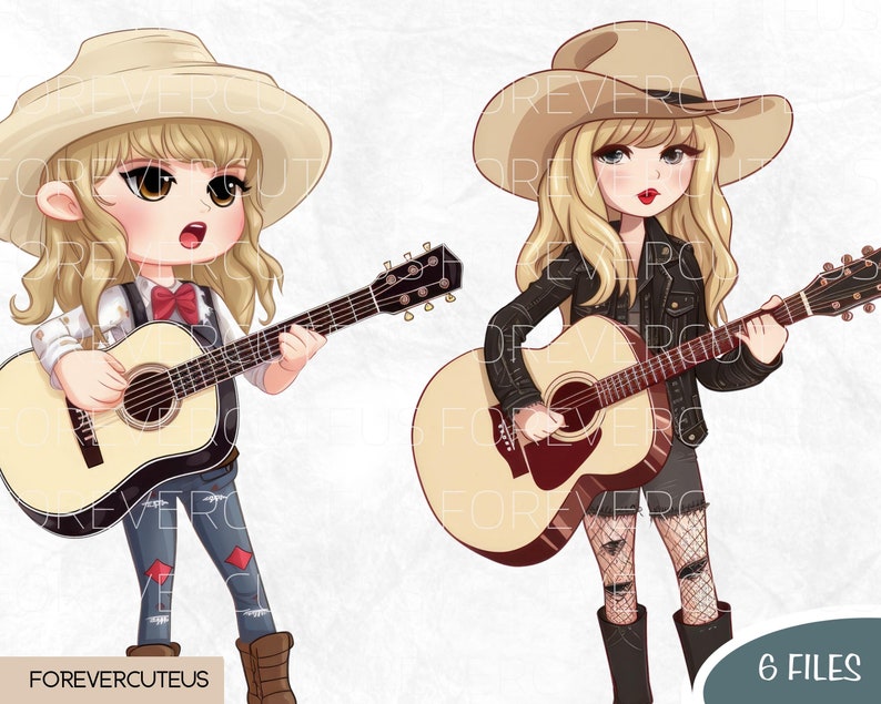 Guitar Cowgirl Clipart Bundle Cowboy Girl Clipart Country - Etsy