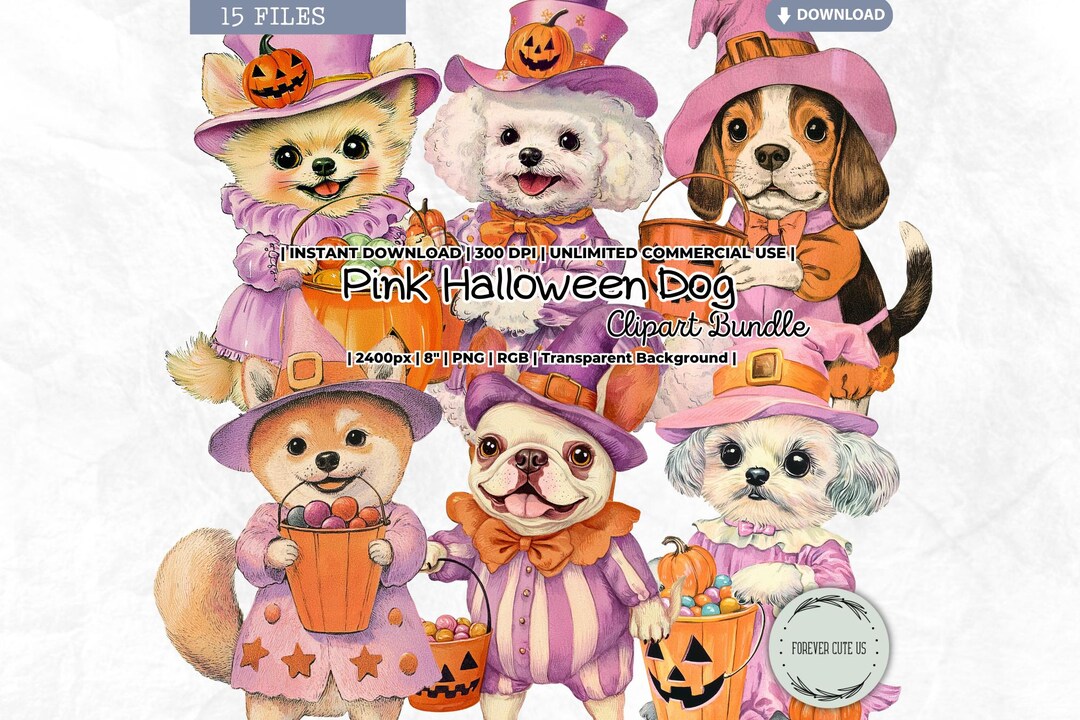 Pink Halloween Dog Clipart, Pastel Halloween, Baby Puppy, Pet, Fur Baby ...