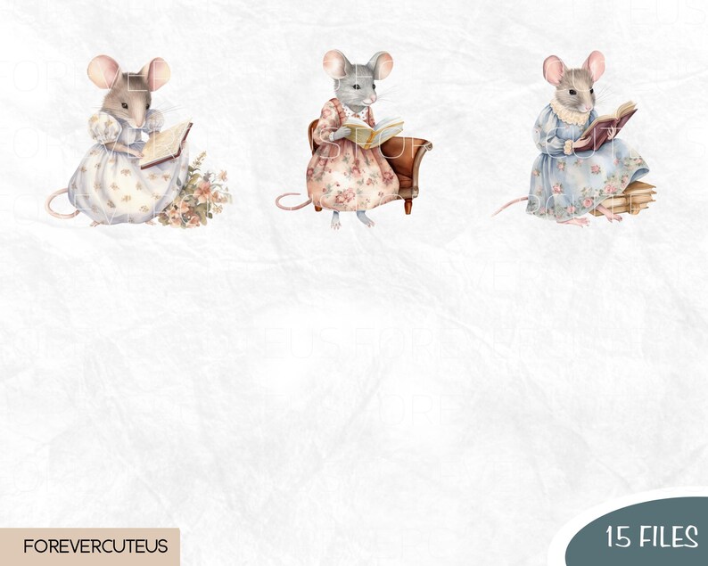 Bookworm Mouse Clipart, Bookworm Reading Watercolor Clipart, Library ...