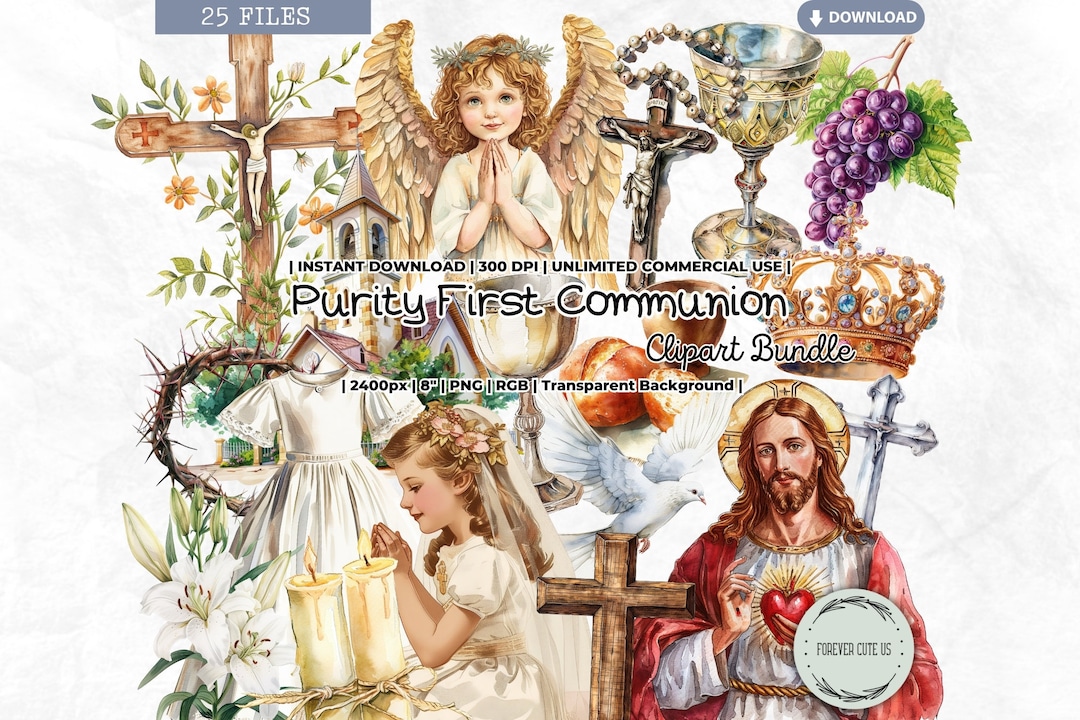 Purity First Communion Clipart Set, Cross, Bible, Prayer, Angel, Easter ...