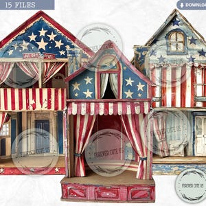 Patriotic Doll House Clipart, 4th of July Blue Red White Stars Stripe ...