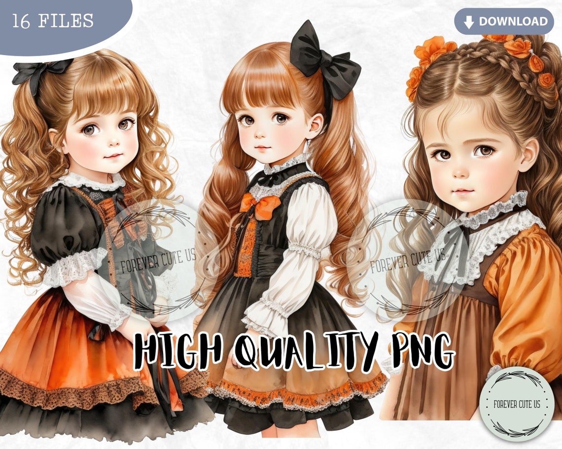 Cute Halloween Girl Clipart Set Fall Autumn Thanksgiving - Etsy