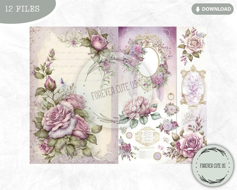 Soft Shabby Junk Journal Collage Sheet Lilac Paper Girly - Etsy