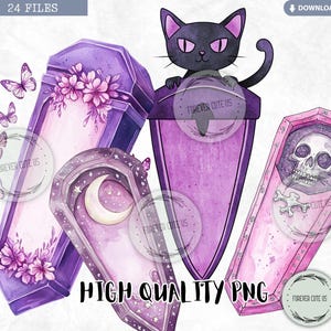 Pink Halloween Coffin Clipart, Watercolor, Pastel, Corpse, Death ...