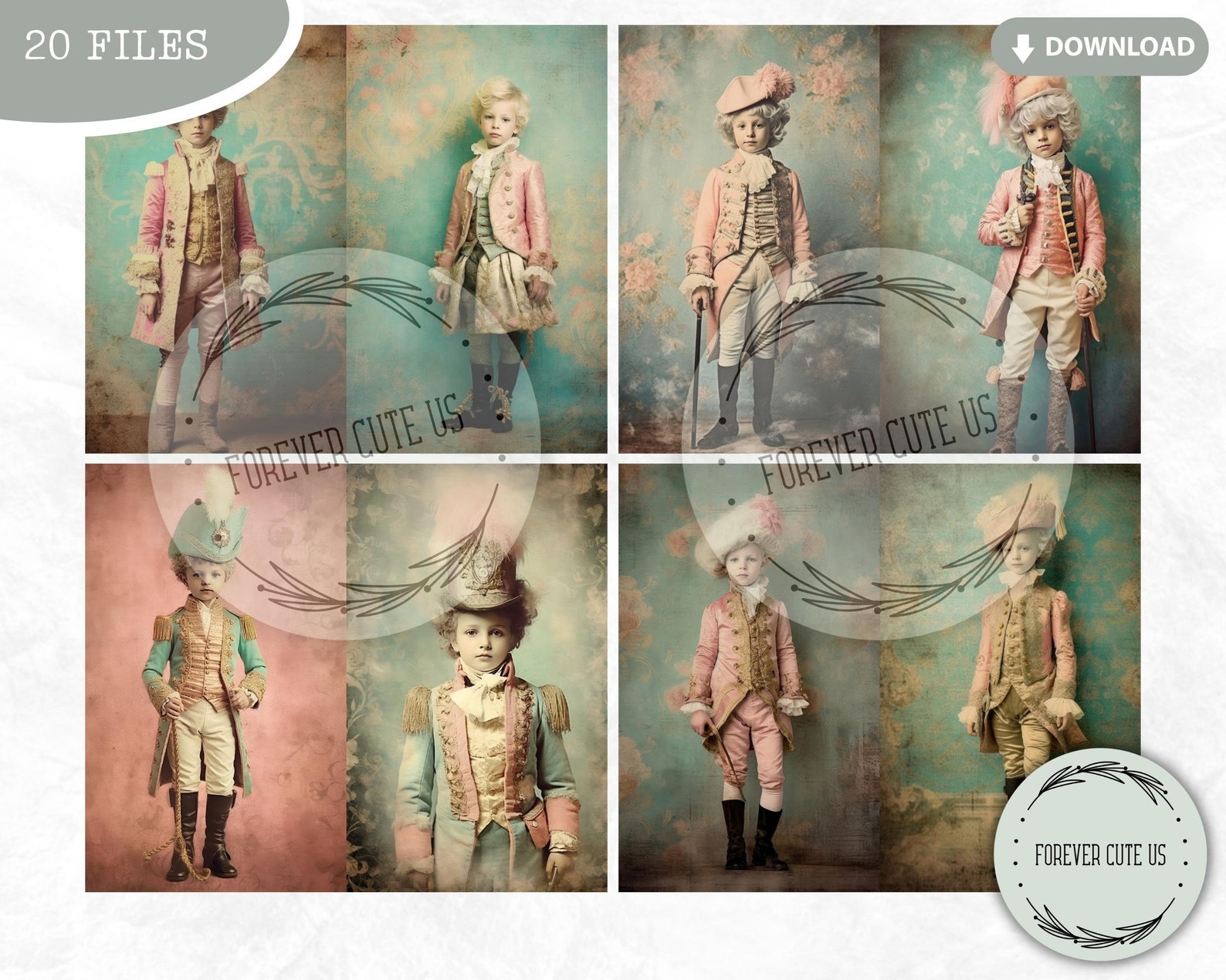 Vintage Boy Junk Journal Collage Sheet, Rococo Scrapbooking (digital ...