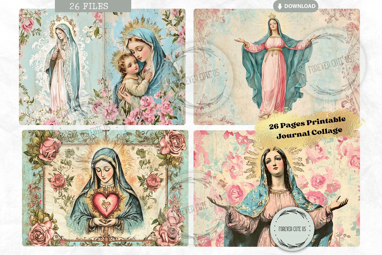 Mercy Mary Junk Journal Collage Sheet, Blessed Mother Mary Jesus ...