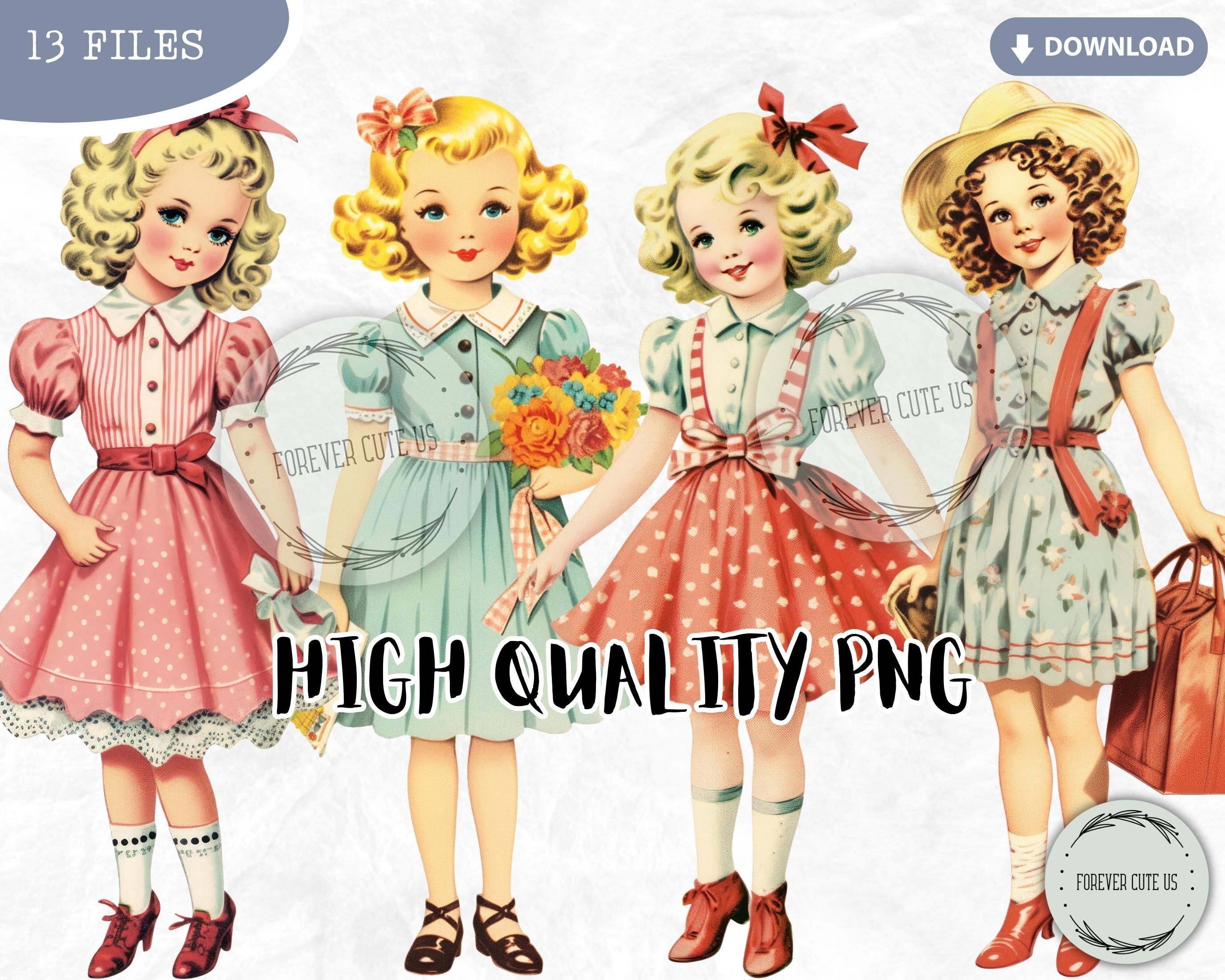 Vintage Fashion Girl Clipart Bundle Retro Dress Dolly - Etsy