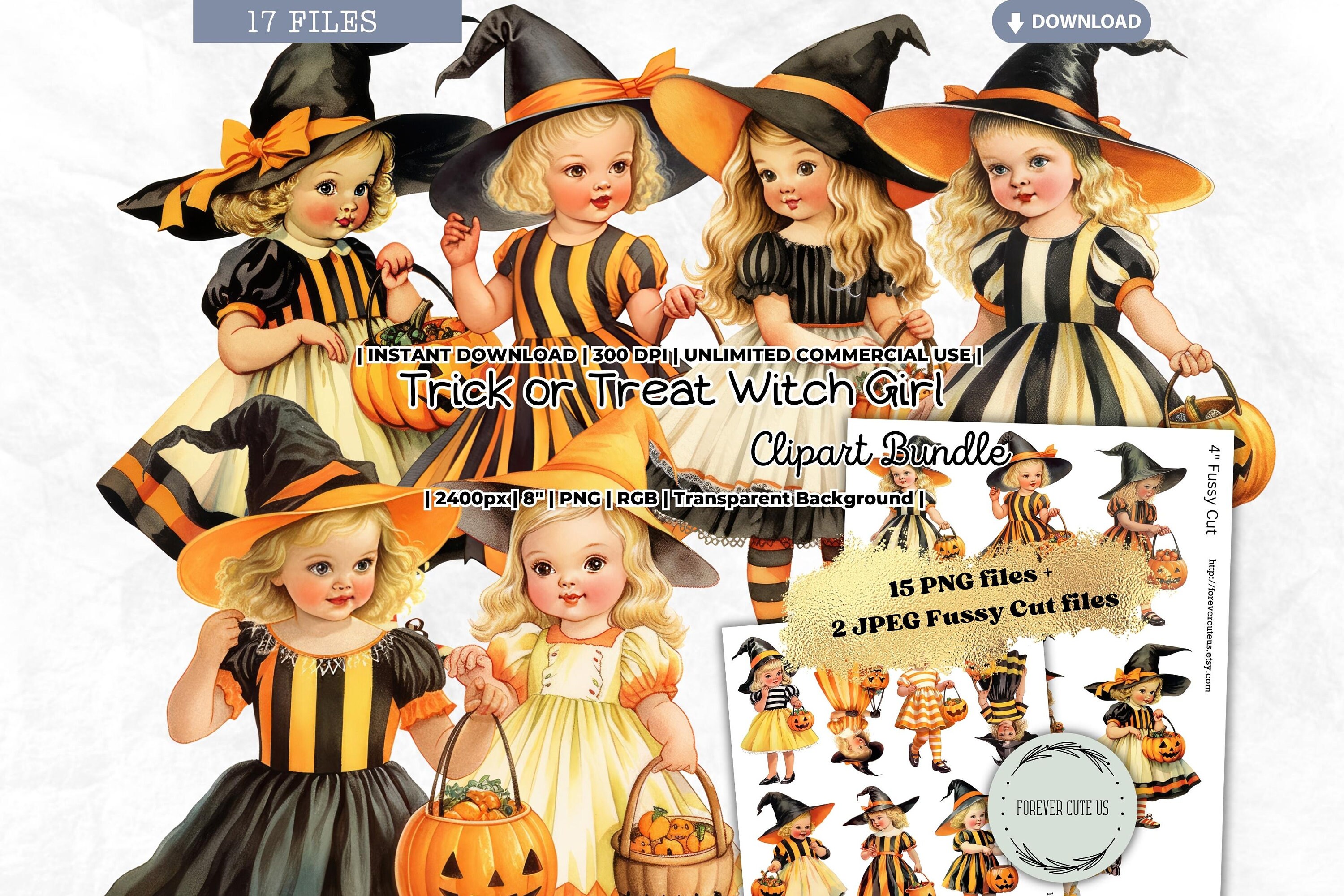 Trick or Treat Witch Girl Clipart Set Candy Corn Vintage - Etsy