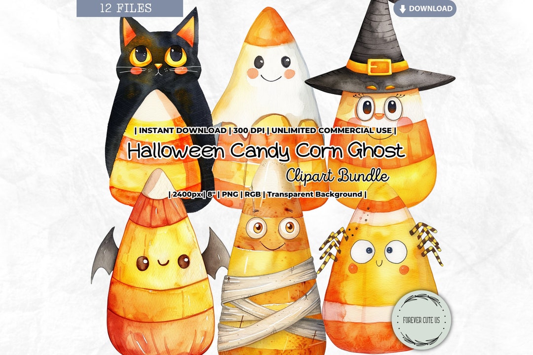 Halloween Candy Corn Ghost Clipart, Bat, Witch, Mummy, Trick or Treat ...