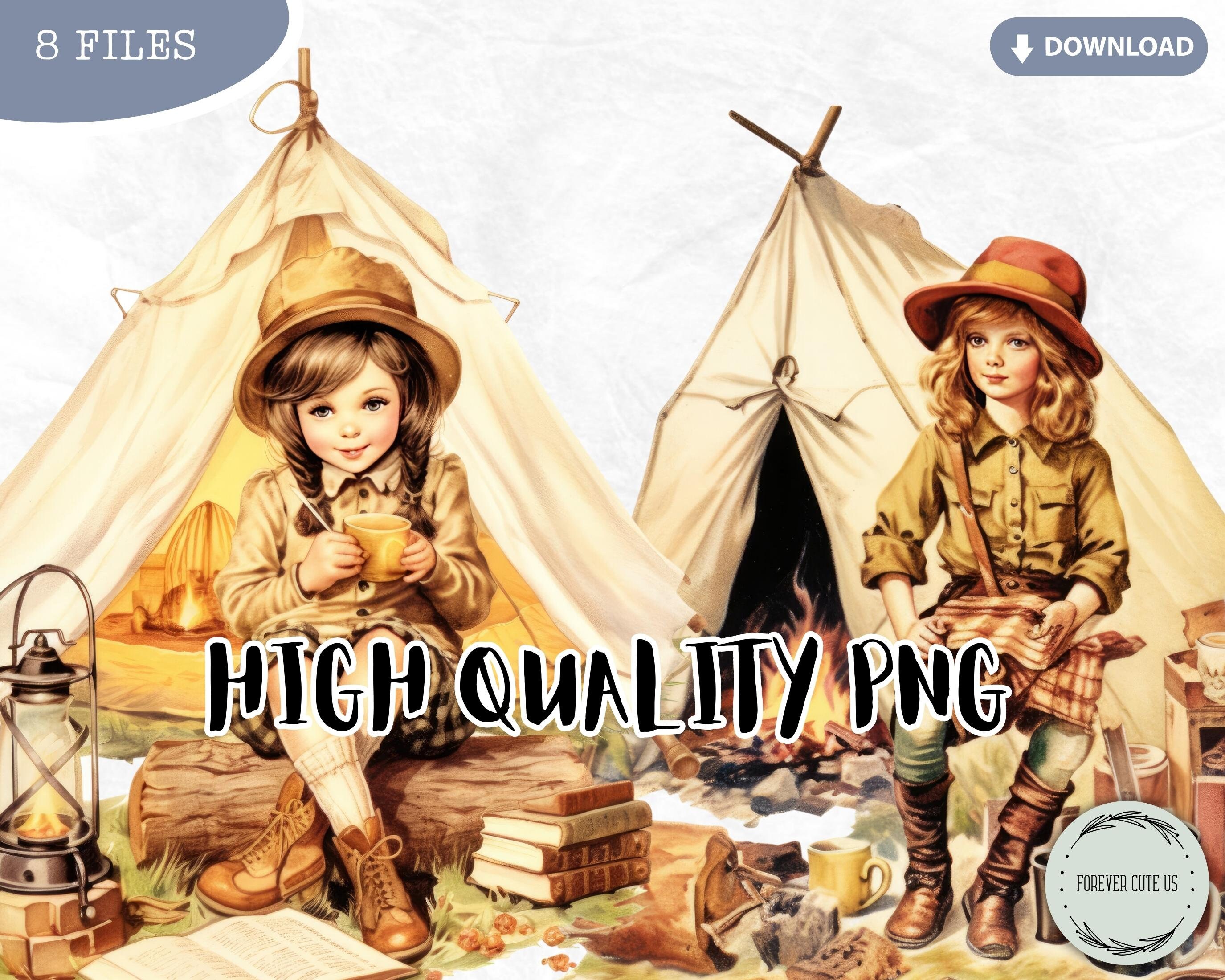 Vintage Camping Girl Clipart Bundle Summer Fall Doll - Etsy