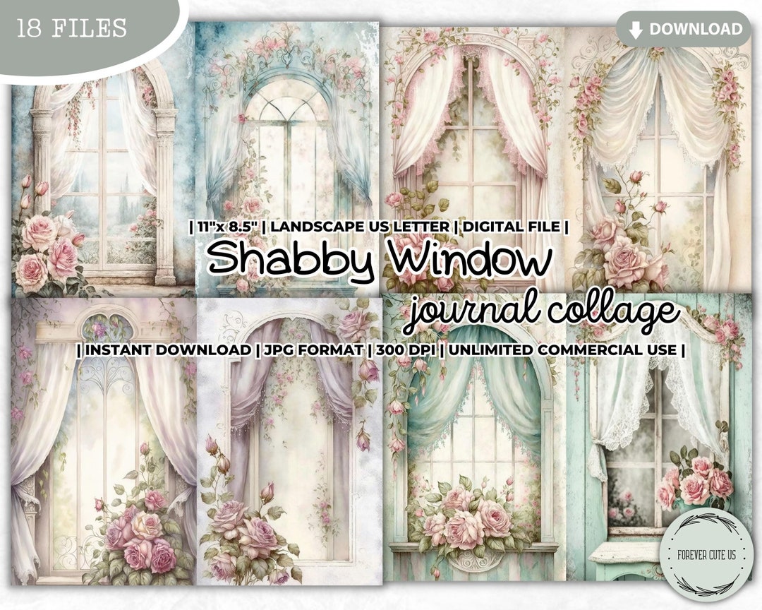 Shabby Window Junk Journal Collage Sheet, Garden, Rose, Wall Mural ...
