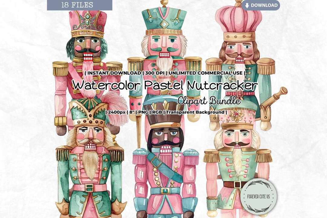 Watercolor Pastel Nutcracker Clipart Bundle, Christmas, Winter, Pink ...