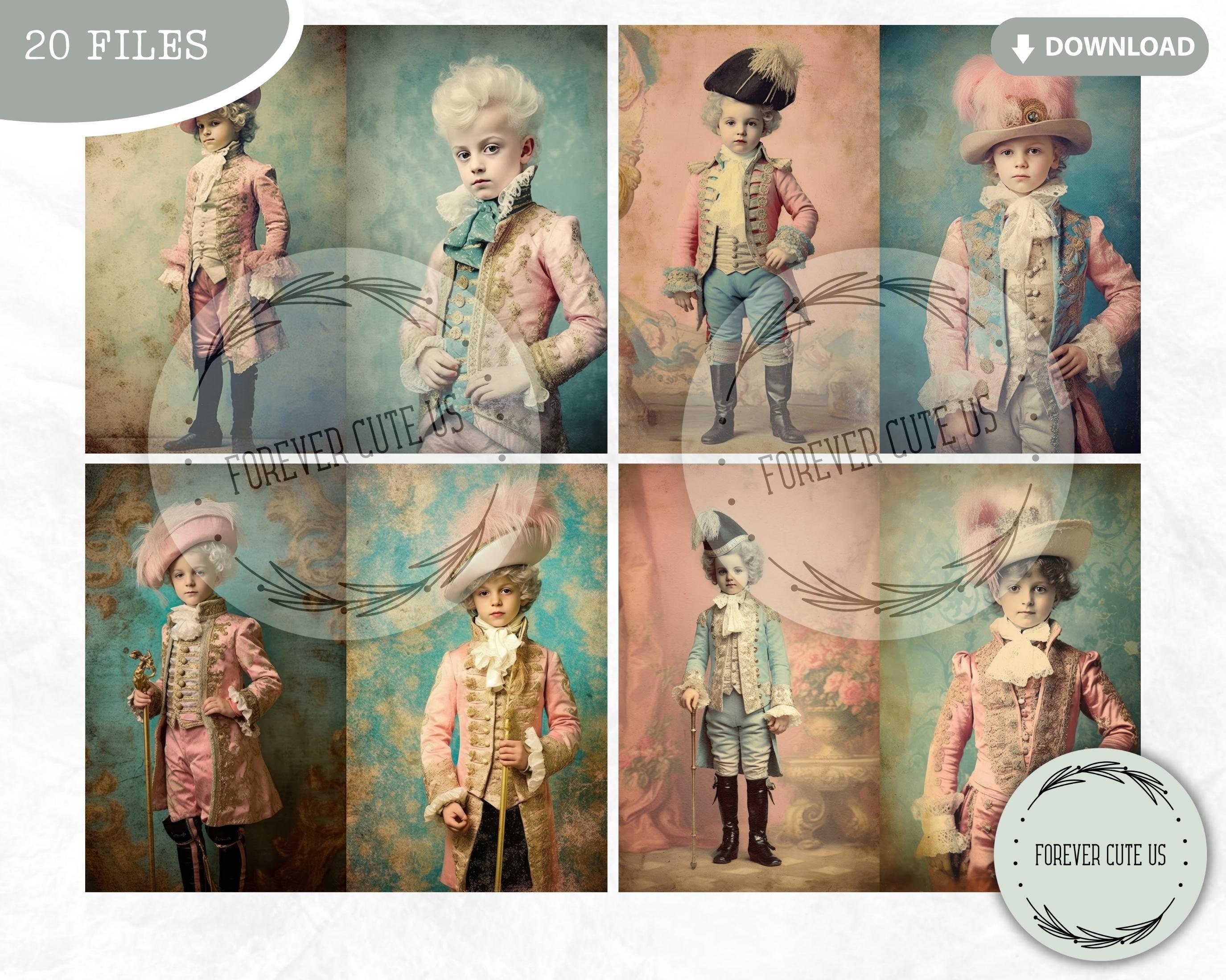 Vintage Boy Junk Journal Collage Sheet, Rococo Scrapbooking (digital ...