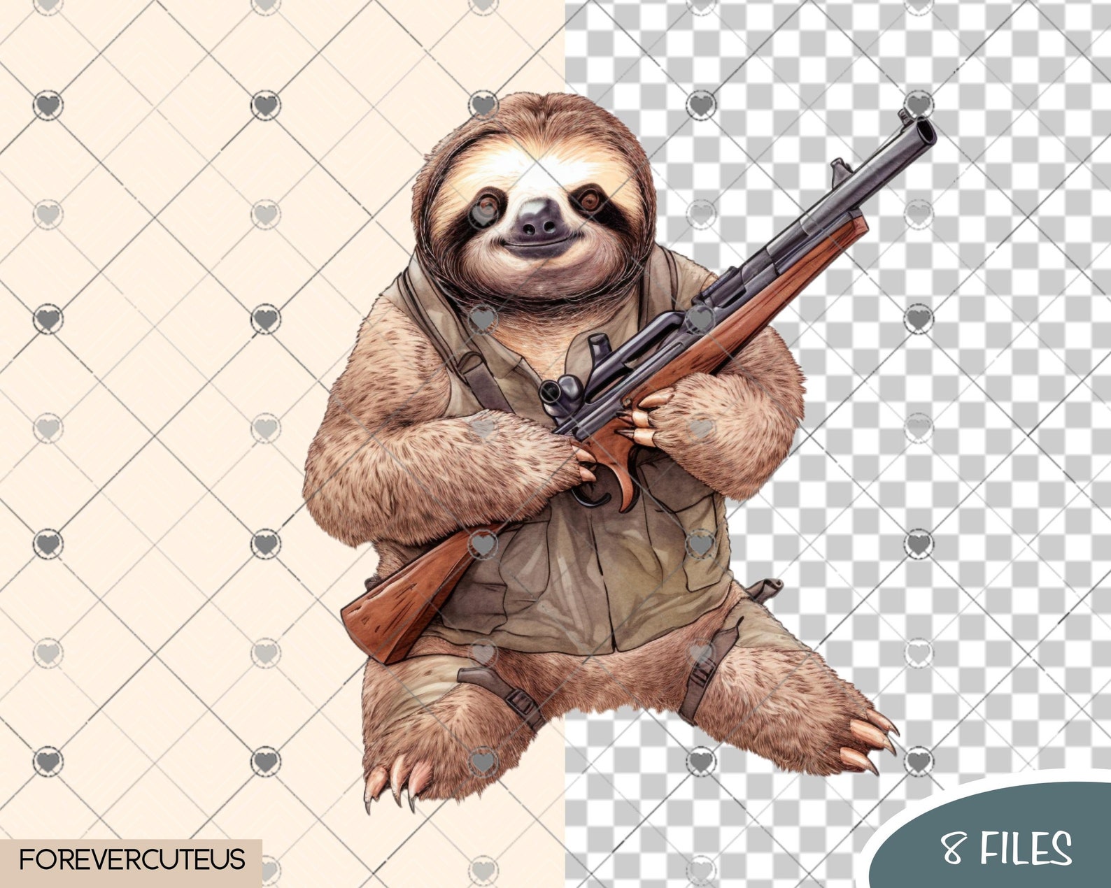 Hunting Sloth Clipart, Cute Sloth Png, Hunting Dad Clipart, Funny Dad ...