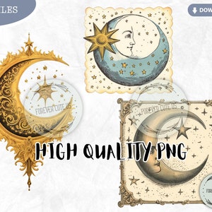 Vintage Moon Goddess Clipart, Moon Motifs, Moonlight, Star, Victorian ...