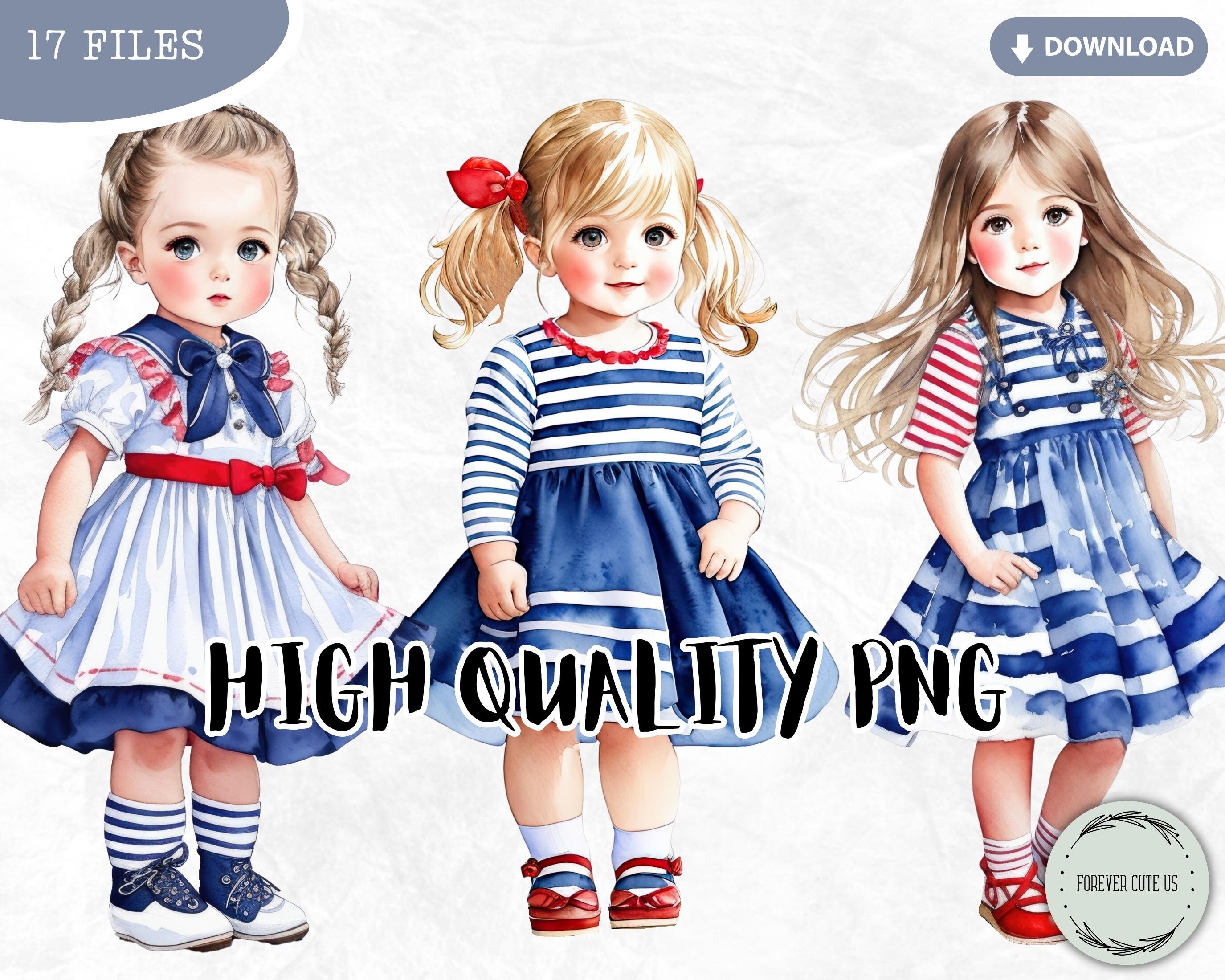 Nautical Little Girl Clipart Bundle Anchor Summer Stripe - Etsy