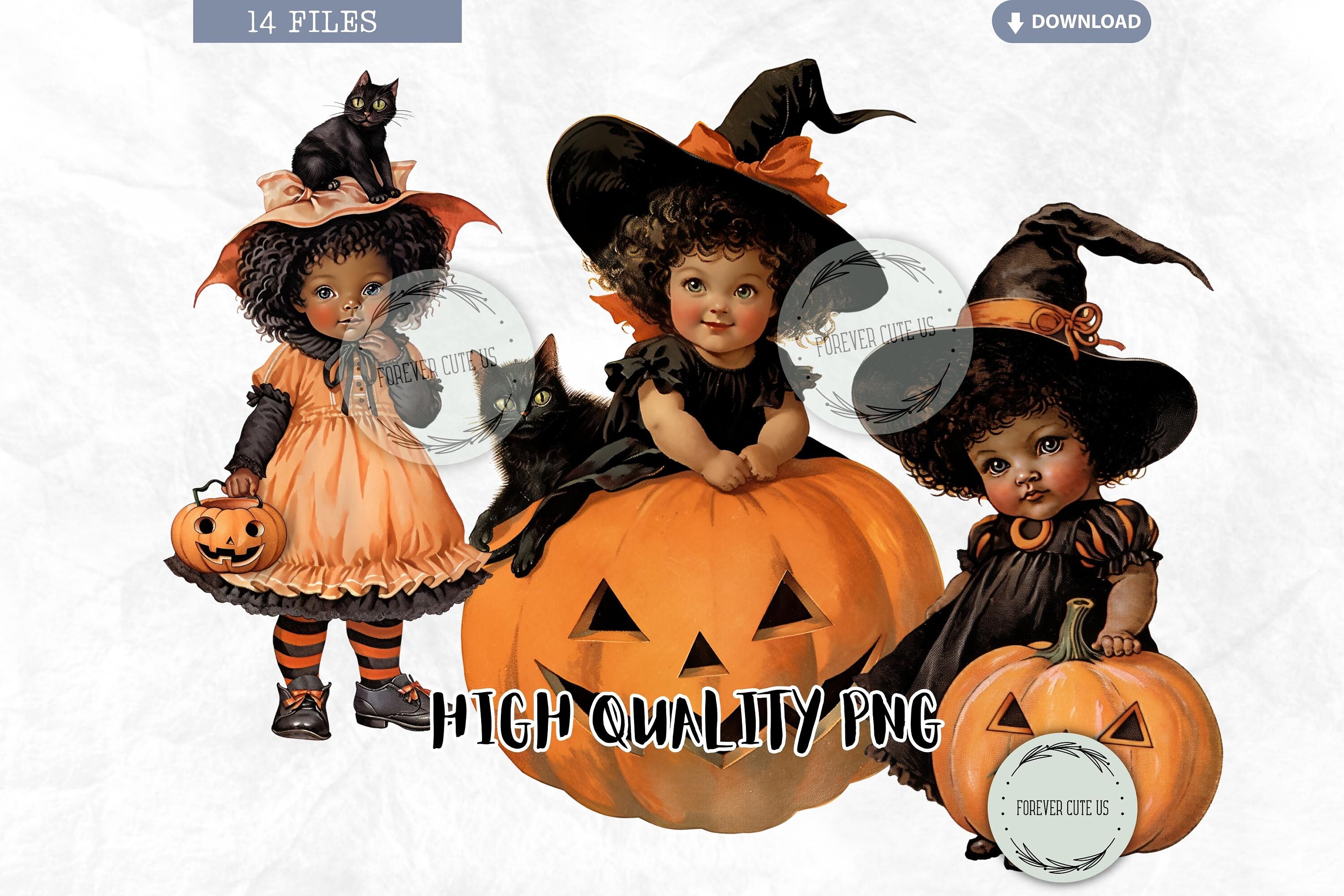 Halloween Witch Girl Clipart Bundle Black Cat Black Girl - Etsy