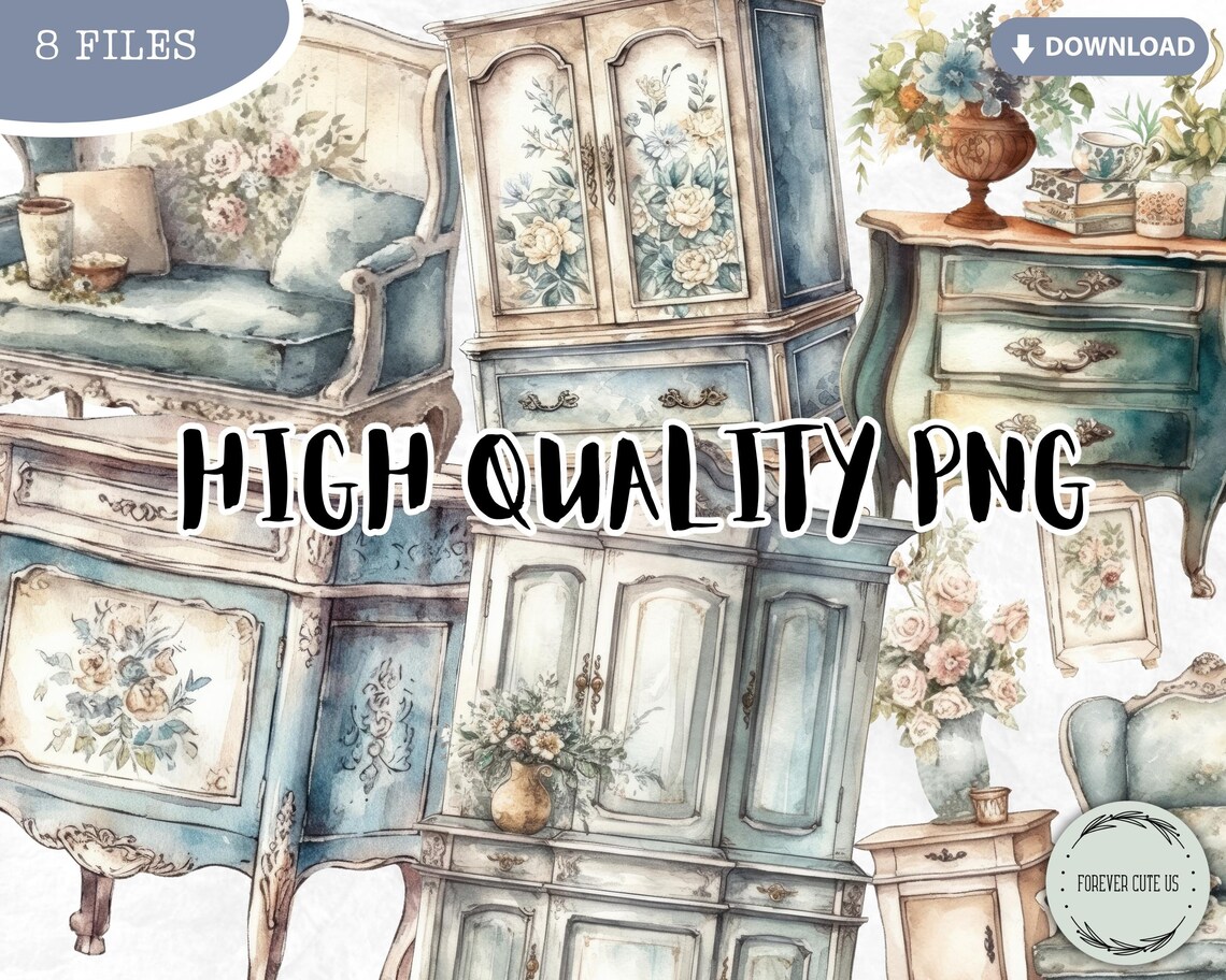 Vintage Furniutre Clipart, Shabby Chic, Romantic, Victorian, Watercolor ...