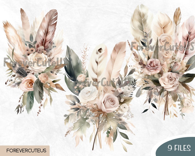 Boho Flower Clipart Boho Floral Bouquets in PNG Format - Etsy