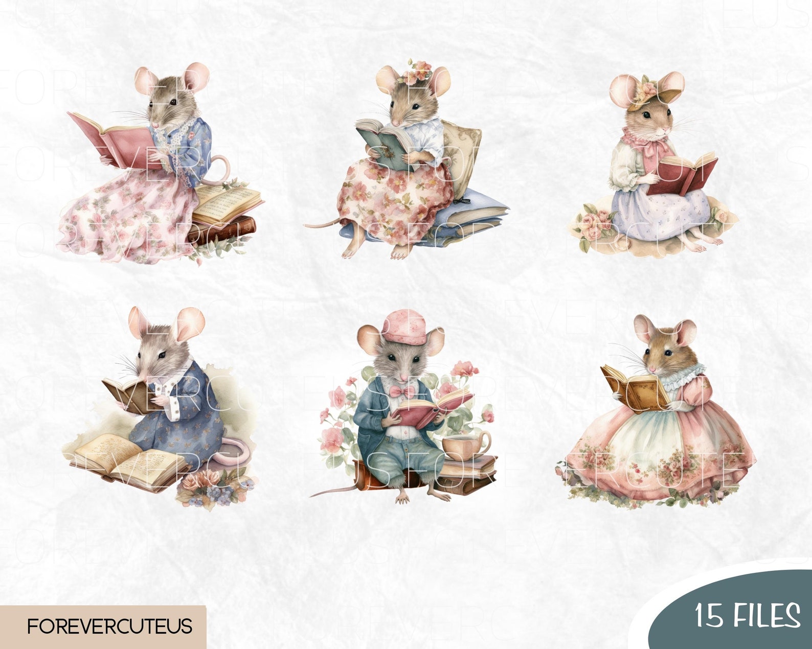 Bookworm Mouse Clipart, Bookworm Reading Watercolor Clipart, Library ...