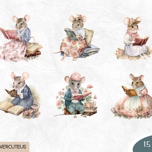 Bookworm Mouse Clipart, Bookworm Reading Watercolor Clipart, Library ...