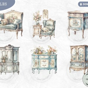 Vintage Furniutre Clipart, Shabby Chic, Romantic, Victorian, Watercolor ...