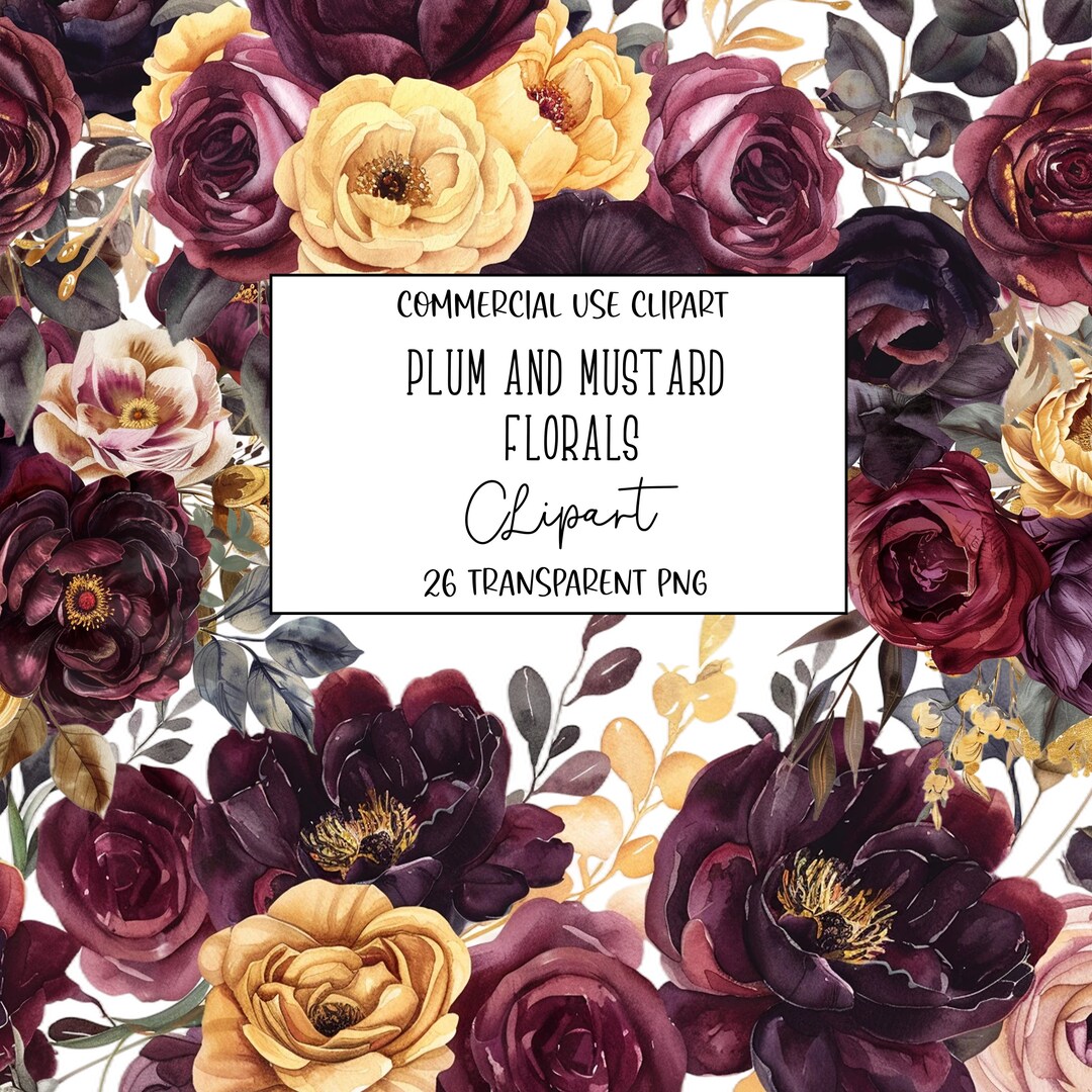 Plum & Mustard Florals, Floral Clipart, Floral Png, Wedding Florals ...
