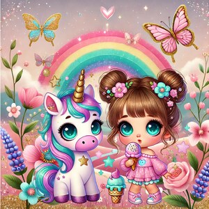 Cute Girl With Unicorn, Unicorn Clipart, Clipart Bundle, Unicorn Png ...