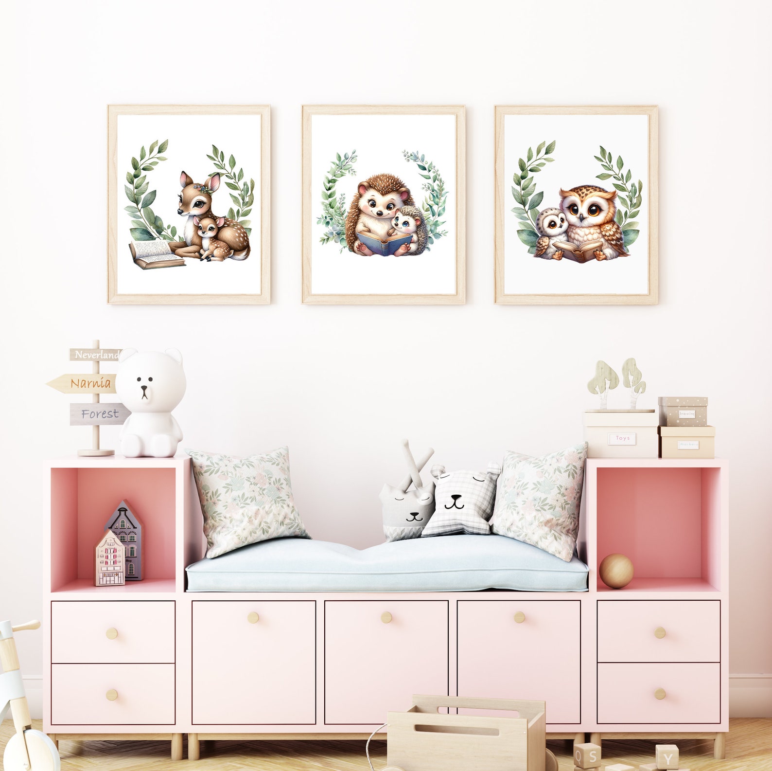 Woodland Animals Reading, Reading Animals Clipart, Png, Nursery ...