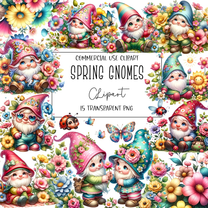 Spring Gnomes, Gnomes Clipart, Gnomes Png, Clipart Bundle, PNG File ...
