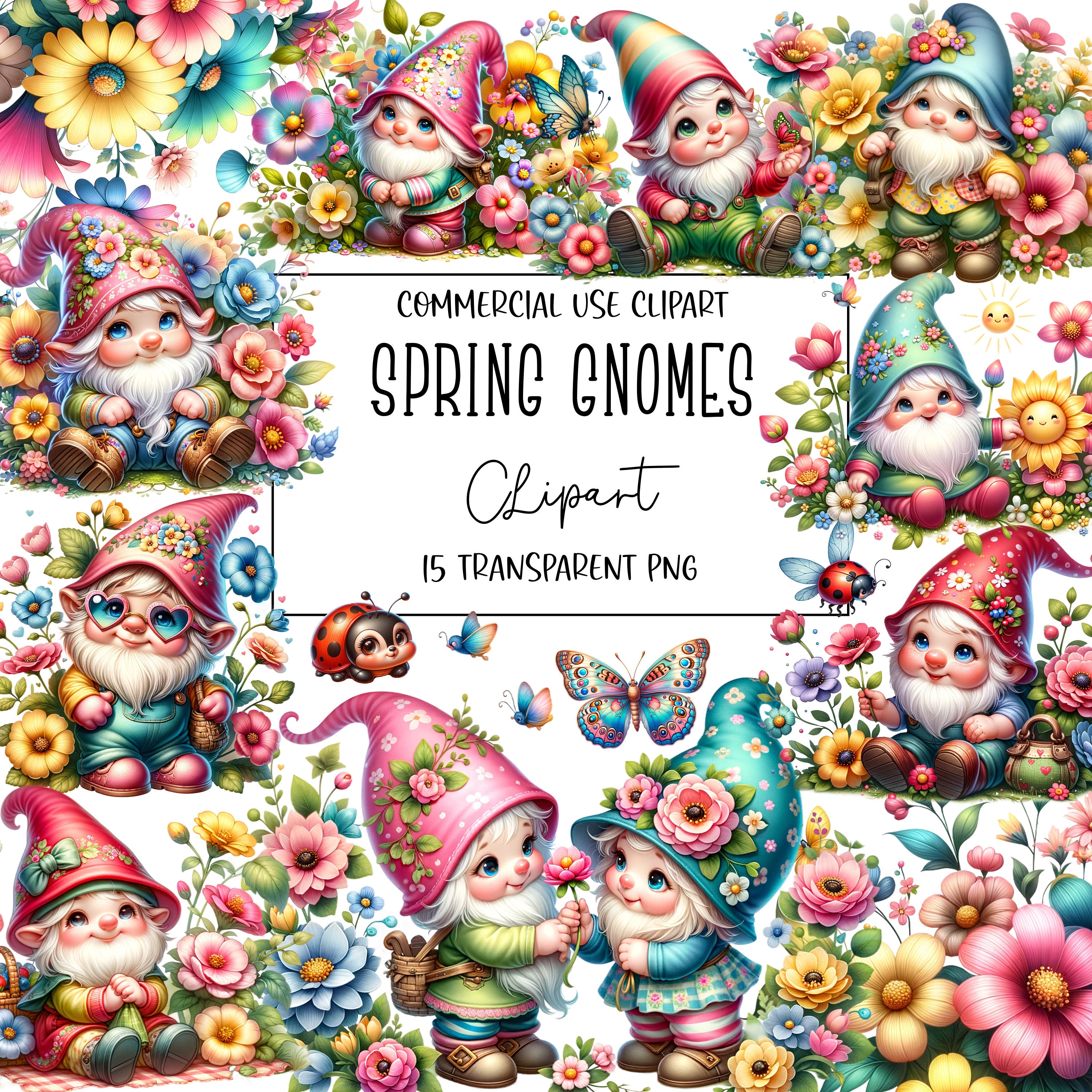 Spring Gnomes, Gnomes Clipart, Gnomes Png, Clipart Bundle, PNG File ...