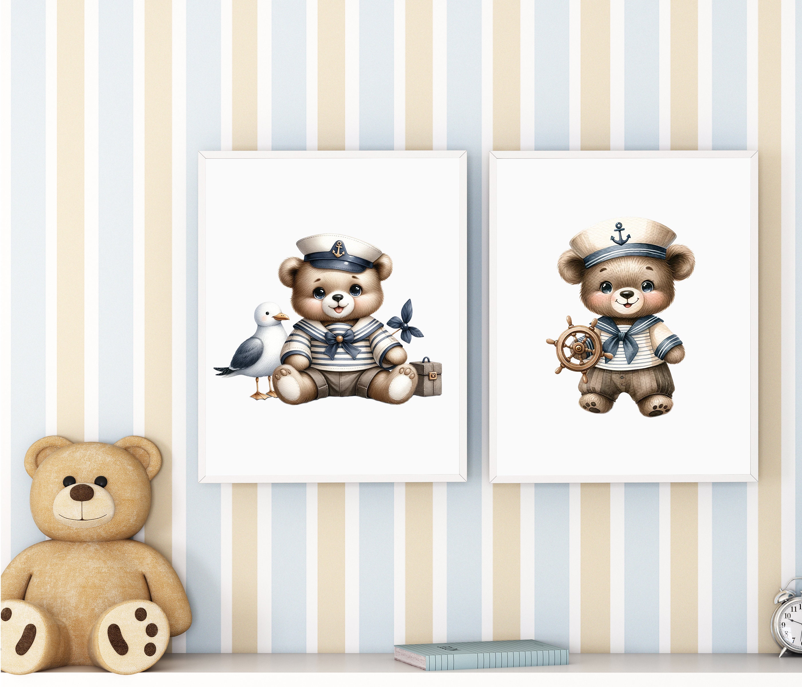 Ahoy Teddy, Watercolor Clipart, Bear Clipart, Sailor, Baby Boy, Sailor ...