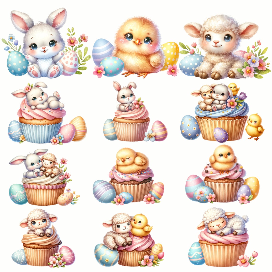 Easter Cupcakes, Easter Clipart, Cute Easter Png, Clipart Bundle, PNG ...