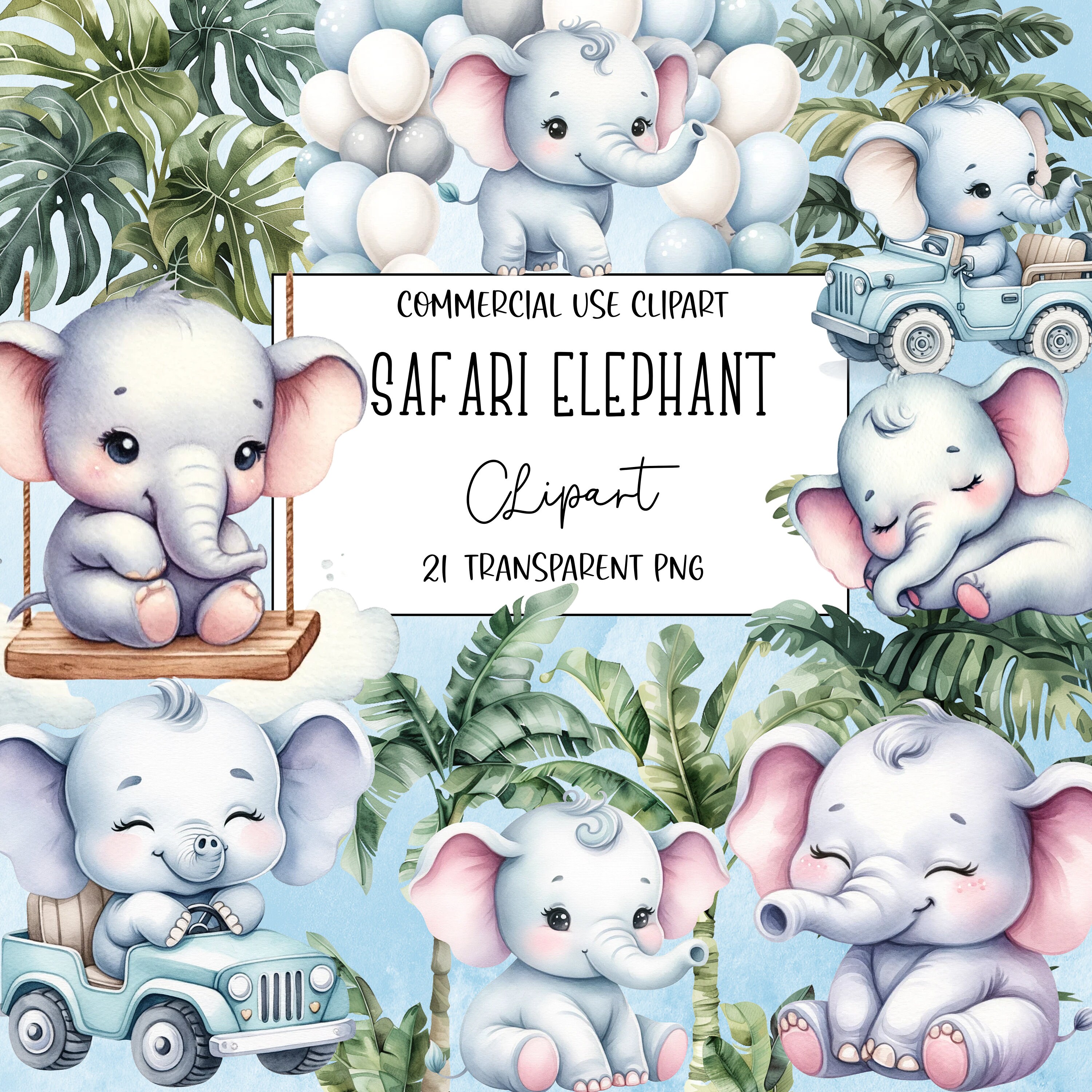 Elephant Safari, Safari Clipart, Safari PNG, Nursery Clipart, Clipart ...
