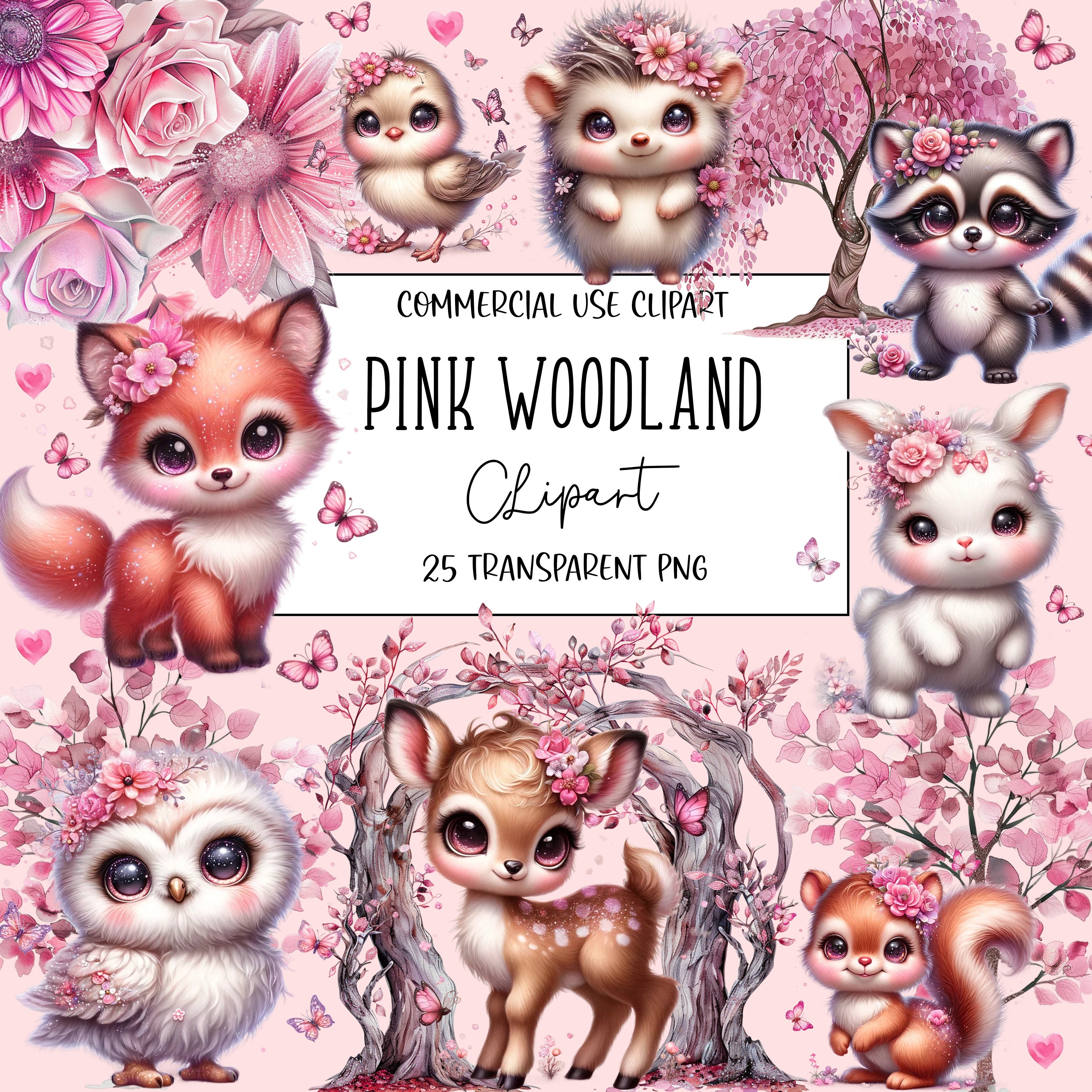 Pink Woodland Clipart, Watercolor Clipart, Woodland Png, Woodland ...