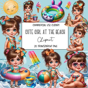 Cute Girl at the Beach, Beach Clipart, Beach Png, Cute Girl, Clipart ...
