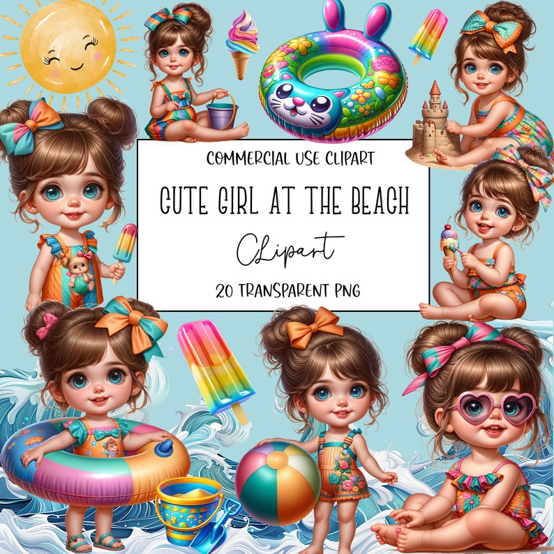 Cute Girl at the Beach, Beach Clipart, Beach Png, Cute Girl, Clipart ...
