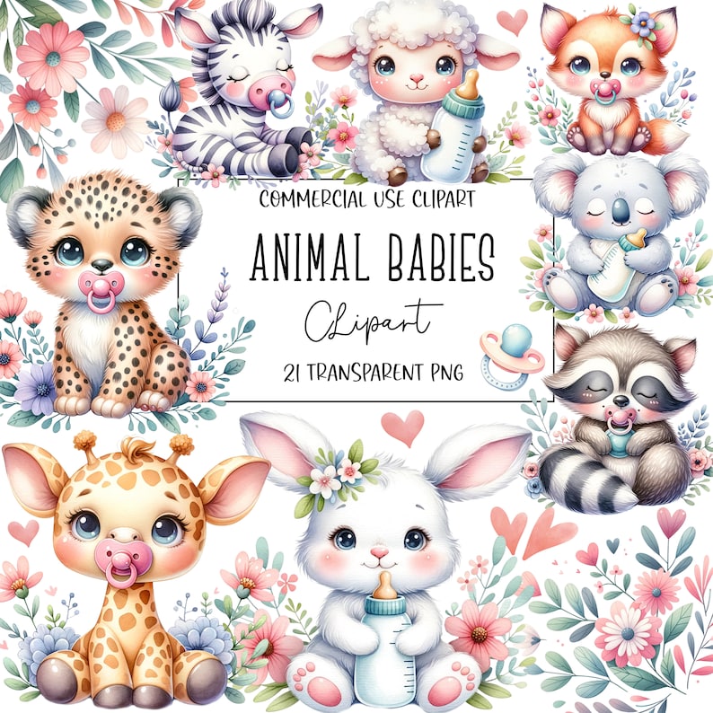 Animal Babies, Watercolor Clipart, Animals Png, Baby Clipart, Clipart ...