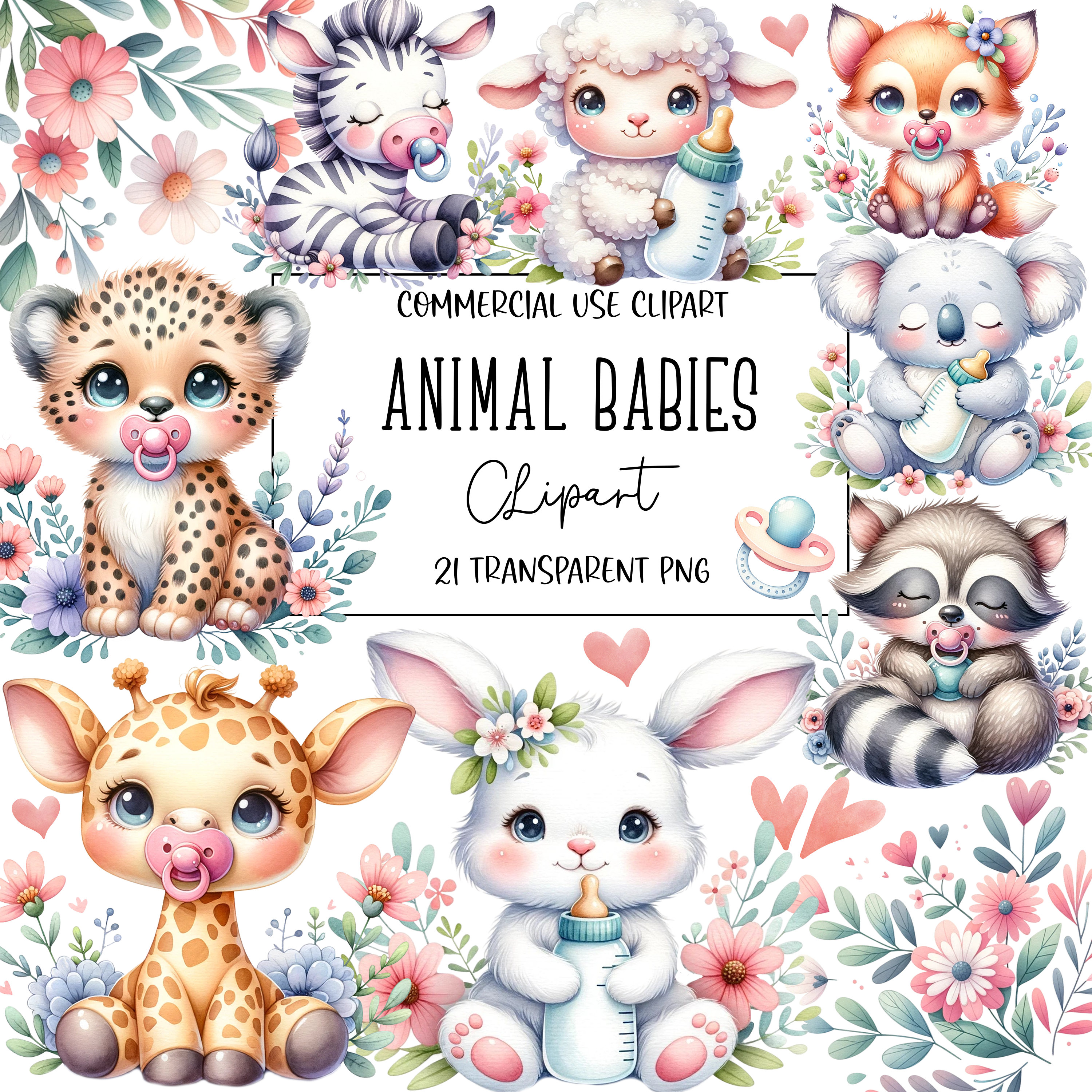 Animal Babies, Watercolor Clipart, Animals Png, Baby Clipart, Clipart ...