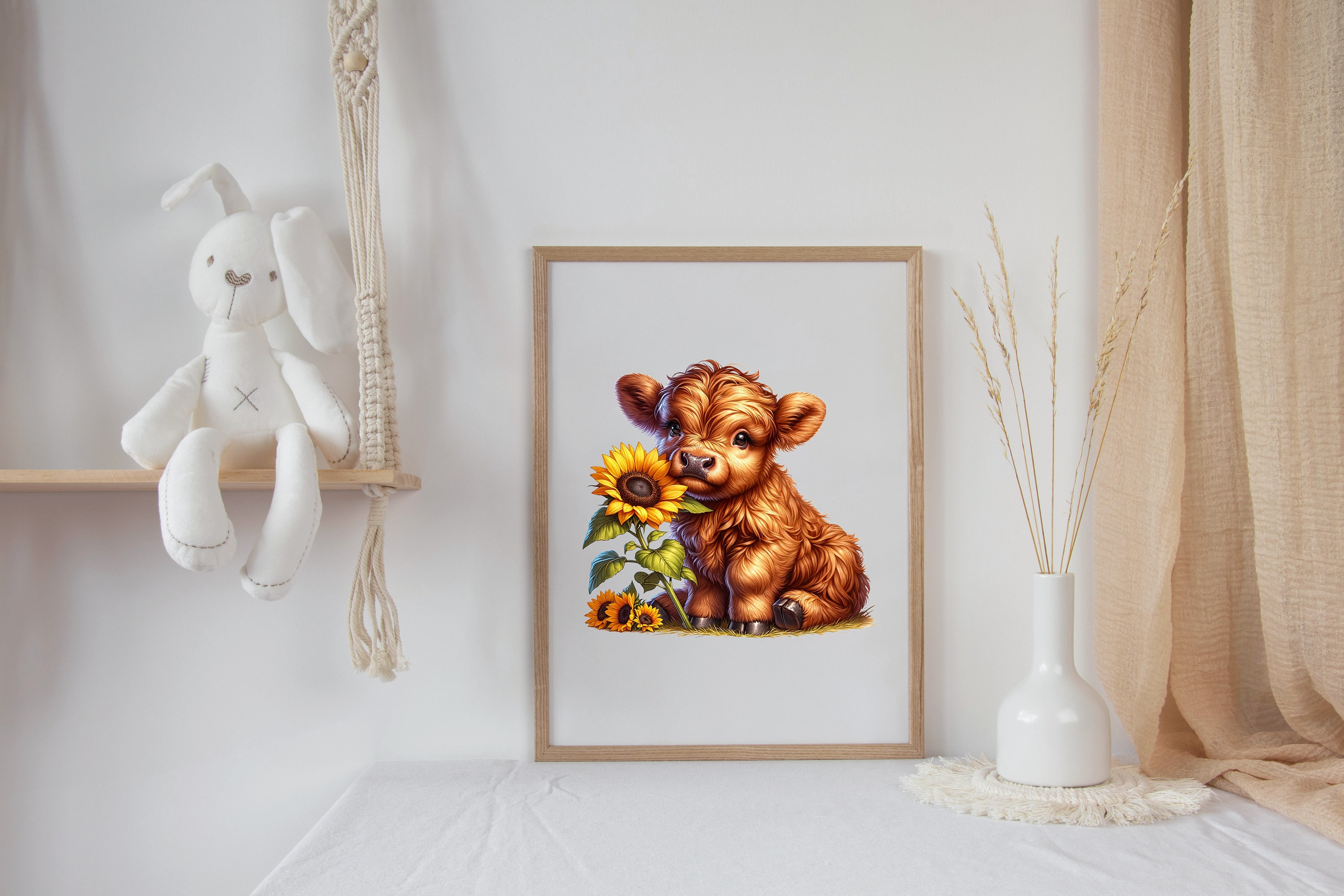 Highland Cow & Sunflowers, Highland Calf, Sunflowers, Highland Cow ...